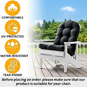 FILUXE Adirondack & Rocking Chair Cushion, High Back Patio Cushions - Waterproof Solid Tufted Pillow, Indoor/Outdoor Pads with Ties, Fade-Resistant & Seasonal All Weather Replacement (Deep Gray, 1)