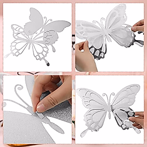 12 Pcs Large Butterfly Party Decoration Paper Butterfly in 2 Different Size 3D Butterfly Wall Decor Set Giant Butterfly for Birthday Baby Shower Nursery Girl Bedroom Wedding (Silver)