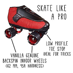 VNLA Junior Code Red Jam Skates for Men and Women - Indoor Unisex Roller Skates for Tricks and Jam Skating- Red/Black (Men 10 / Women 11)
