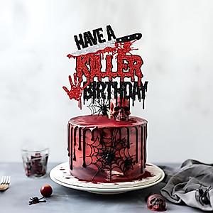 Have a Killer Birthday Cake Topper, Halloween Themed Birthday Cake Decorations, Horror Movie Party Decor, Halloween Zombie Vampire Party Decoration Supplies Glitter