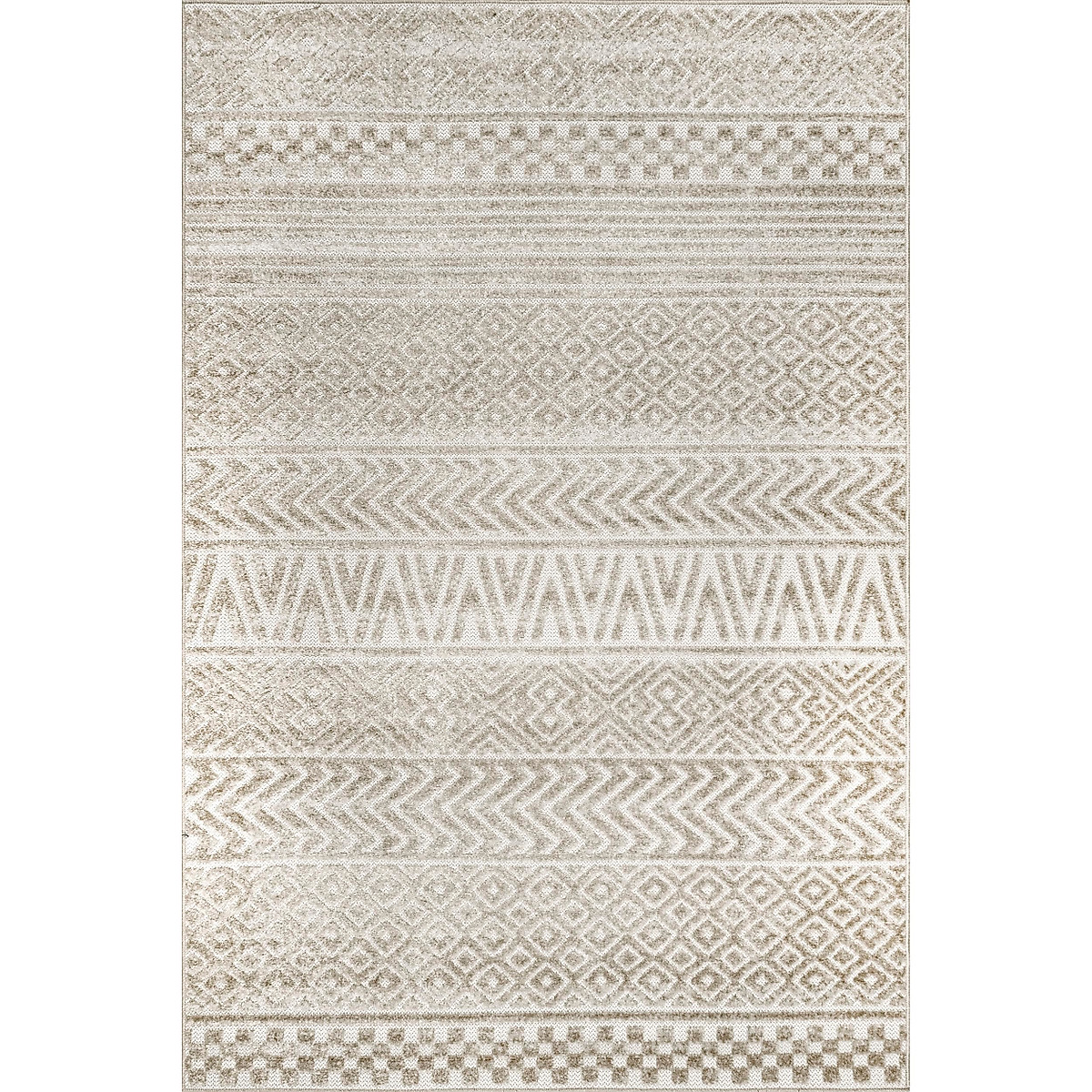 nuLOOM Kamryn Textured Tribal Indoor/Outdoor Area Rug, 4' x 6', Beige, Rectangular, 0.3" Thick