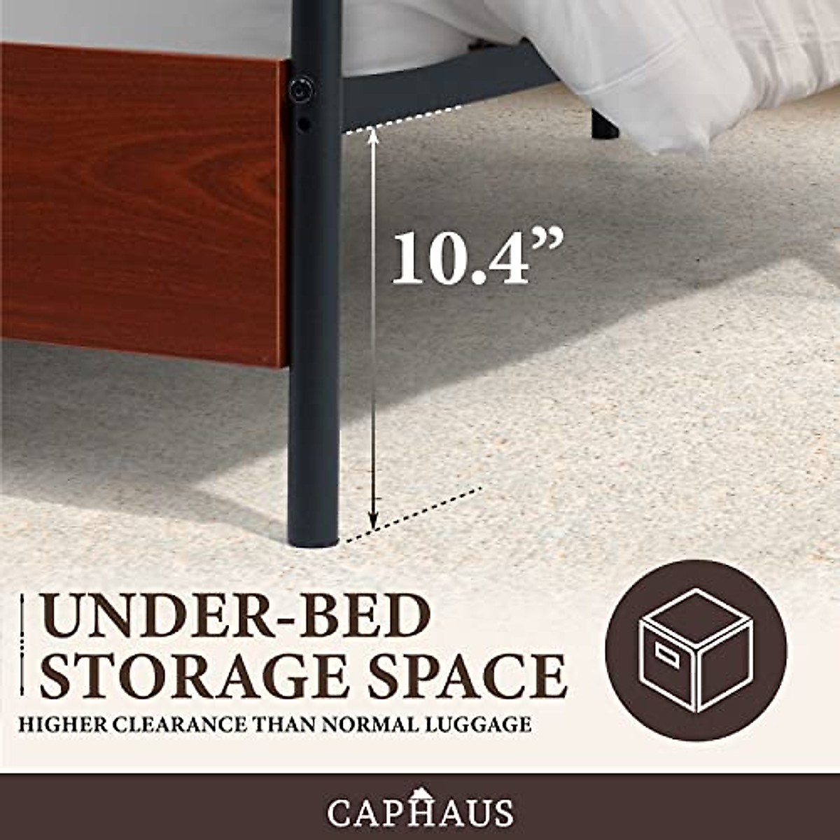 CAPHAUS Round Corner Metal Bed Frame with Modern Wood Headboard and Footboard, Mattress Foundation, Metal Platform Bed with Premium Steel Frame, Noise-Free, No Box Spring Needed, Full Size, Walnut