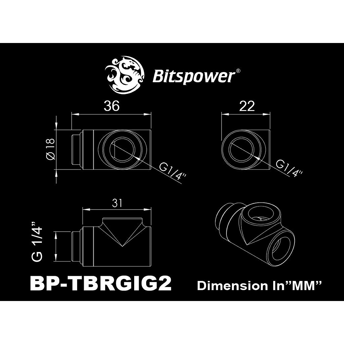 Bitspower T-Block Rotary Fitting, Black Sparkle