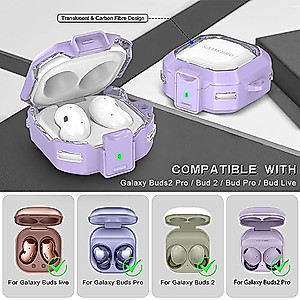 [with Secure Lock] Clear Case Cover for Galaxy Buds 2 Pro Case(2022) /Galaxy Buds Pro Case(2021) /Galaxy Buds 2 Case (2021) /Galaxy Buds Live Case(2020) with Fashion Candy Keychain (Clear Purple)
