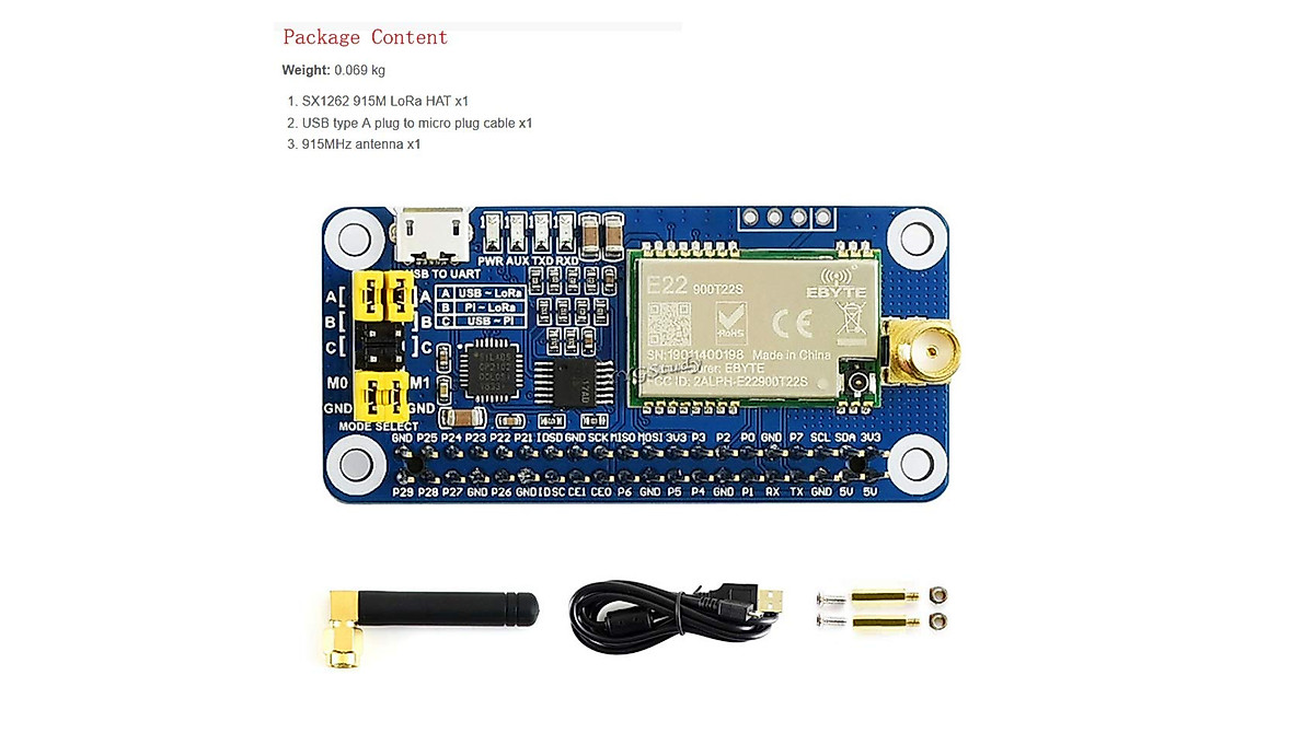 SX1262 LoRa HAT for Raspberry Pi - 915MHz Modulation