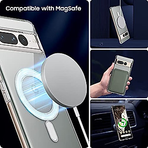 MAKAVO for Pixel 7 Pro Case, Magnetic Case Compatible with MagSafe, Slim Thin Hard Back & Soft Edges Crystal Clear Cover Shockproof Phone Shell with Camera Lens Protector