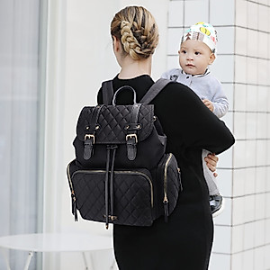 Hafmall Diaper Backpack for Mom, Stylish Baby Diaper Bag Backpack with Stroller Hooks, Multifunctional Baby Bag for Baby Girl Boy, Black