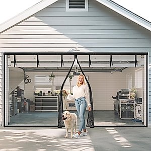 Garage Door Screen, 16x7 Ft Magnetic Closure Heavy Duty Weighted Bottom Garage Screen Doors for 2 Car Garage, Fiberglass Mesh Anti Annoying Animal Out