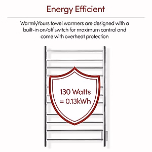 WarmlyYours Polished Radiant Electric Heated Towel Warmer, 11 Bar, Hardwired, Overheat Protection, Integrated On/Off Switch, Stainless Steel