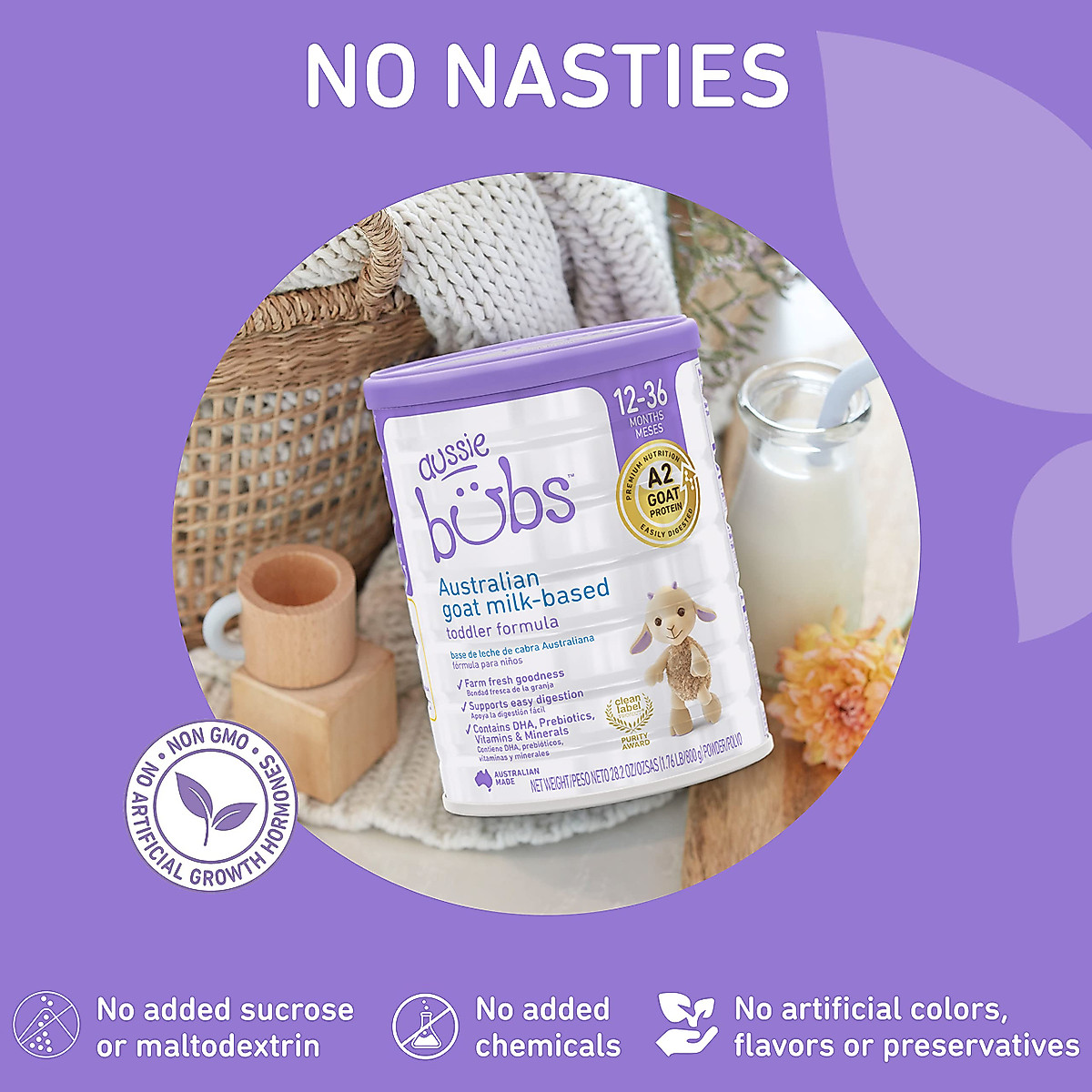 Aussie Bubs Australian Goat Milk-based Toddler Formula, Powder, 28.2 oz (3 Cans)