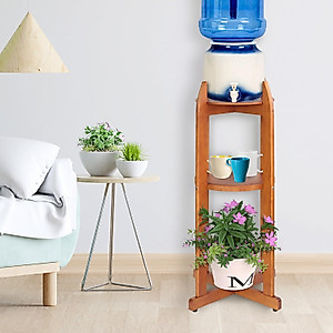 Natural Solid Wood Water Dispenser Floor Stand(32.8" Hight-11.2" Wide) Drink Dispenser Floor Stand with 2 Round Shelfs Included for 1-5 Gallon Water Bottles/Crocks, Water Jug and Plant Stand-Light