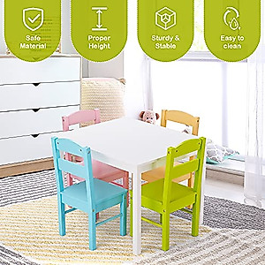 HONEY JOY Kids Table and Chair Set, Wooden Toddler Table and 4 Chairs for Arts & Crafts, Snack Time, 5-Piece Children Furniture Set for Daycare, Kindergarten, Playroom, Gift for Boys Girls (Colorful)