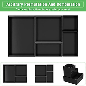 Black Bamboo Bathroom Drawer Organizer, Wooden Kitchen Utensil Holder Set of 5, Stackable Junk Drawer Organizer Tray, Multi-Use Storage Bins Boxs Dividers for Home, Office, Clothing, Makeup, Jewelry