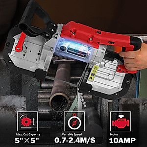 PowerSmart Portable Band Saw with Removable Alloy Steel Base, 10Amp 1100W Motor 5-Inch Deep Cut Bandsaw for Metal