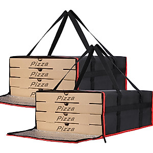 Bodaon Insulated Pizza Delivery Bag, 20" x 20" x 8" Pizza Warmer Bags for Carry Hot, Insulated Food Delivery Bag, Insulated Grocery Bags, Black with Red Edge, 2-Pack