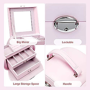 Homde Girls Jewelry Box Pink Storage Case Organizer Faux Leather with Mirror