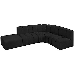 Meridian Furniture 102Black-S5C Arc Collection Modern | Contemporary Modular Sofa with Rich Black Boucle Fabric, Deep Channel Tufting, Modular Design, 127" W x 61" D x 30" H, Black
