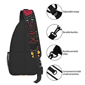 AMRANDOM Fashion Sling Shoulder Backpack Outdoor Sports Daypack Day Of The Dead Kitty Cat Sugar Skull, Mens and Boys Crossbody Backpack for Daily Outdoor, One Size