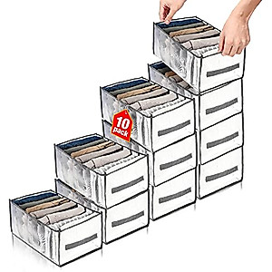 10 Pcs Large 7 Grid Wardrobe Clothes Organizer With Handle, 14.2 x 9.8 x 7.9 Inch Foldable Mesh Clothes Storage Organizer for Closet, Washable Clothing Clothes Storage Box for Jeans Pants T-shirts