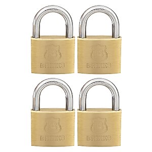 BRINKS - 40mm Solid Brass Keyed Padlock with 7/8” Shackle Clearance, 4-Pack - Chrome Plated with Hardened Steel Shackle, (171-40401)