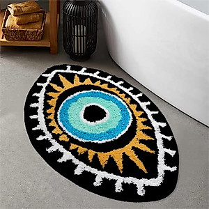 LIVEBOX Evil Eye Bathroom Rug, 20''x32'' Soft Absorbent Bath Mat Washable Microfiber Bath Rugs for Shower, Non-Slip Black Kitchen Rug Thick Shaggy Bathroom Mat for Tub