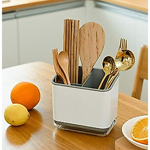 Utensil Holder Cutlery Drainer Sink Caddy, Silverware Storage Organizer Caddy Grips Sinkware for Flatware/Forks/Knives/Spoons 3 Compartments with Drainer Ideal Kitchen Sink Organiser (GRAY)