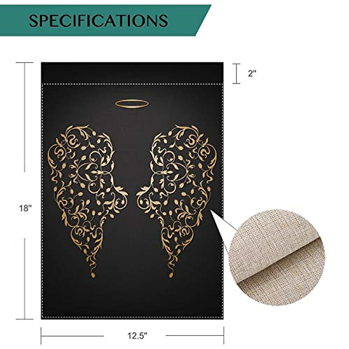 Uanvaha Golden Wings Garden Flags 12.5X18 Double Sided Halo Heart on The Black Background Abstract Angel Small House Flag Outdoor Home Patio Lawn Farmhouse Decor