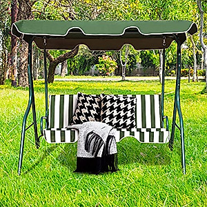 Hysache 3-Seater Canopy Swing Chair, Waterproof Outdoor Swing Cushioned Seat with Adjustable & Removable Canopy, Steel Frame Polyester Fabric Oxford Cloth Patio Hammock Cover Top (Green)