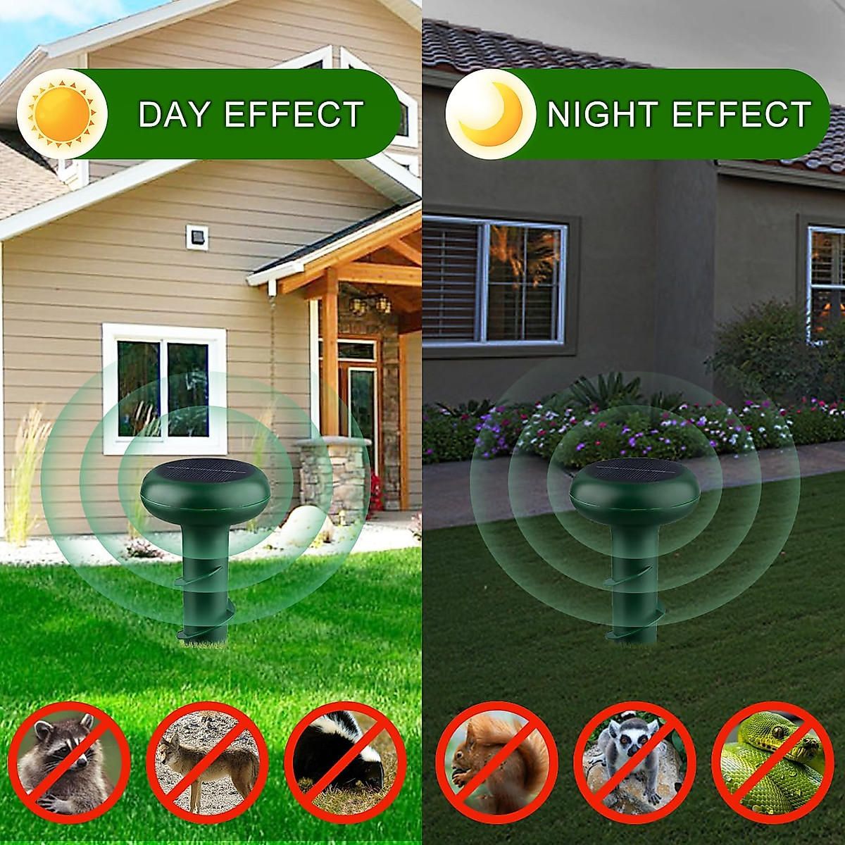 Solar-Energy Mouse Repellent 2P with Screw-Shape Stakes Outdoor, Ultrasonic Mole Repellent for Lawn, Yard, Farmland, Keep Voles, Chipmunks, Squirrels, Snakes, Armadillos, Groundhogs away