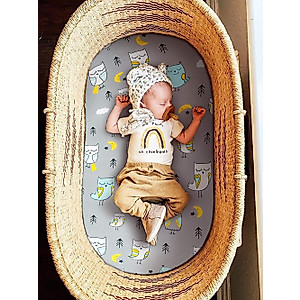 Stretchy Bassinet Sheet Set BROLEX 2 Pack Snug Fitted Cradle Fitted Sheets for Bassinet Pads/Mattress, for Boys Girls,Unisex,Ultra Soft Breathable,Owl Bear