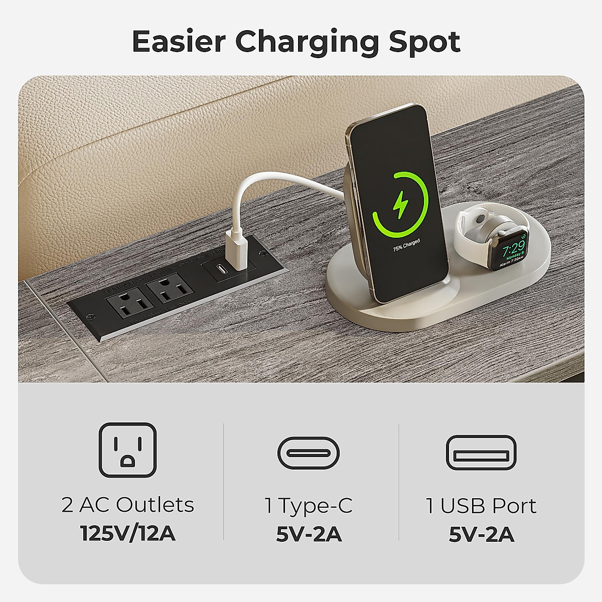 SUPERJARE 70 Inch Console Table with Outlet, Extra Long Sofa Table with Charging Station, Couch Table Behind Sofa, Foyer Tables for Entryway, Living Room - Gray