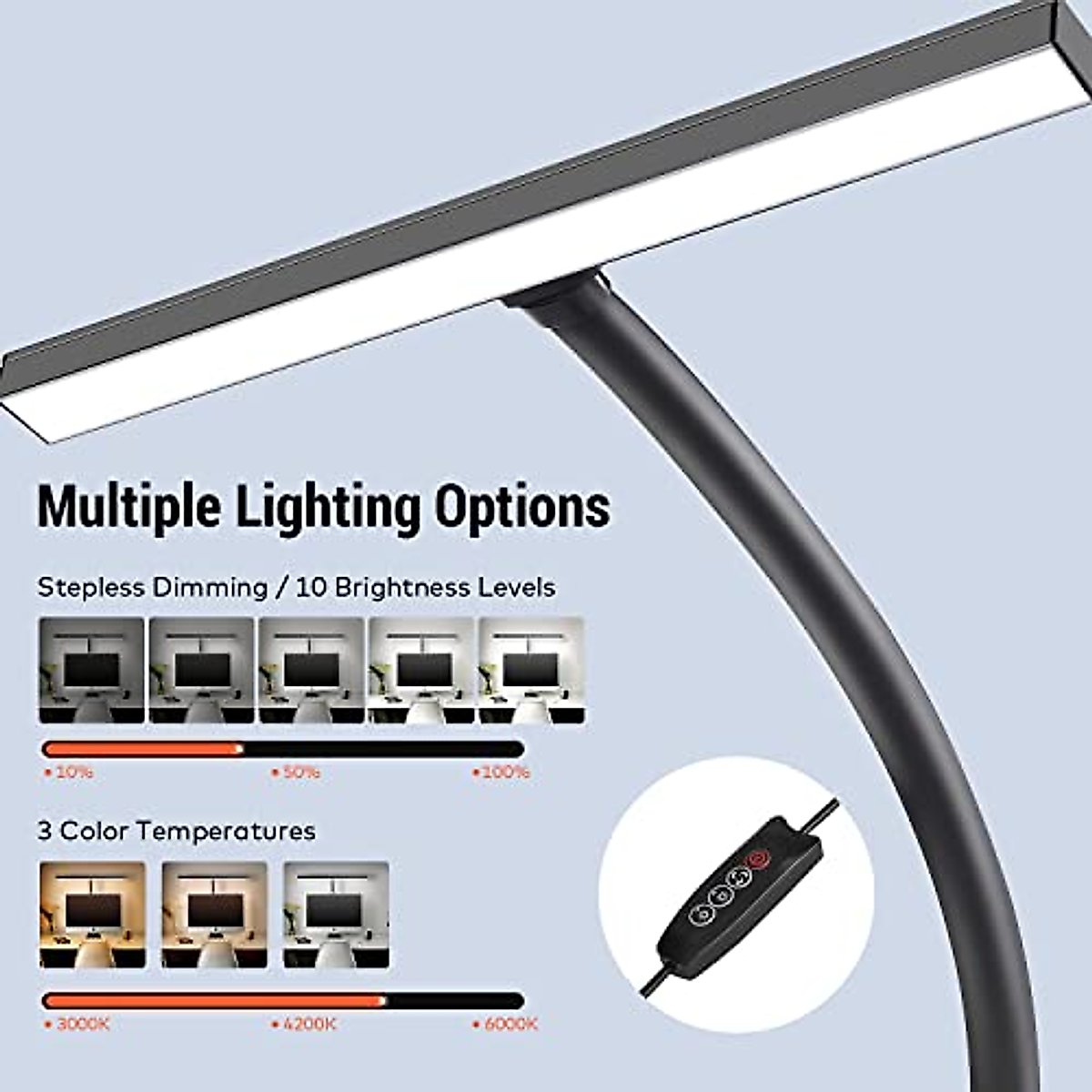 CELYST LED Desk Lamp, 10W Architect Desk Light with Flexible Gooseneck for Home Office, 3 Color Modes & 30 Brightness Levels Reading Lamp, Bright Tall Task Light for Piano, Computer, Table, Black