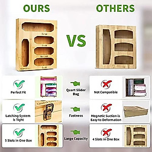 Sandwich Baggie Organizer, 5 Slots Ziplock Bag Storage Organizer, Bamboo Ziplock Bag Storage Organizer, for Kitchen Drawer & Wall Mount, Suitable for Gallon, Quart, Sandwich, and Snack Bags