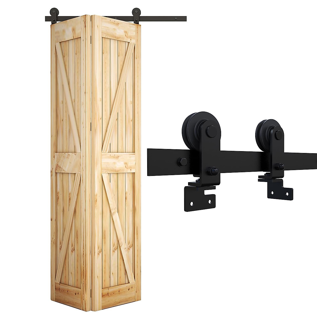 CCJH 3FT/36'' Bi-Folding Sliding Barn Door Hardware Kit Heavy Duty for 2 Doors[Hardware Kit Only, No Door ]