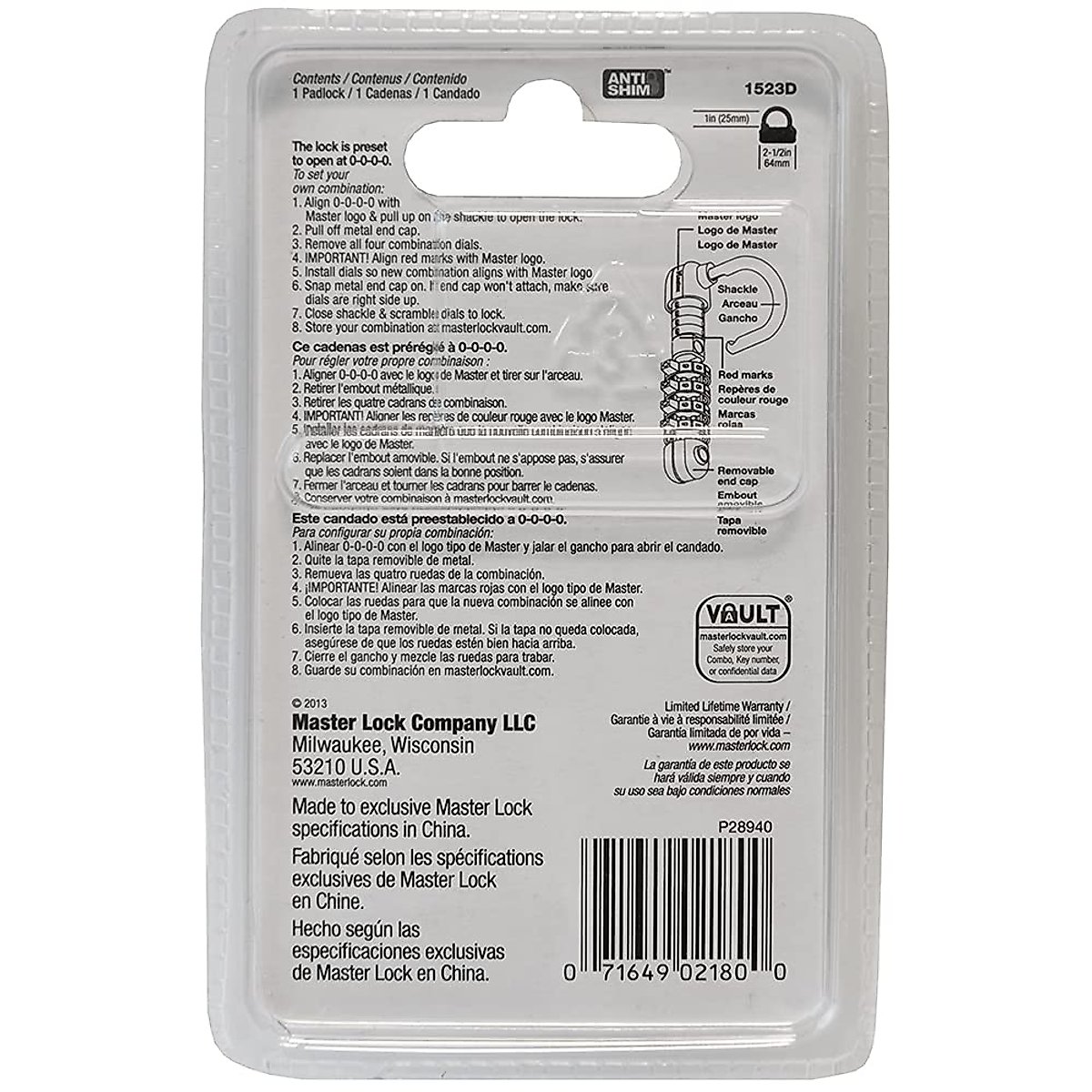 Master Lock Set Your Own Combination Padlock, Gym Locker Locks with Code for Securing Indoor Valuables, Color May Vary, ‎1523D