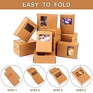 PINKXHY 100 PCS Mini Kraft Paper Box with Square Window Soap Packaging Boxes Craft Cardboard Present Box for Homemade Soap Favor Treat Bakery Candy, 3.5 x 2.6 x 1.2 Inch (Brown)