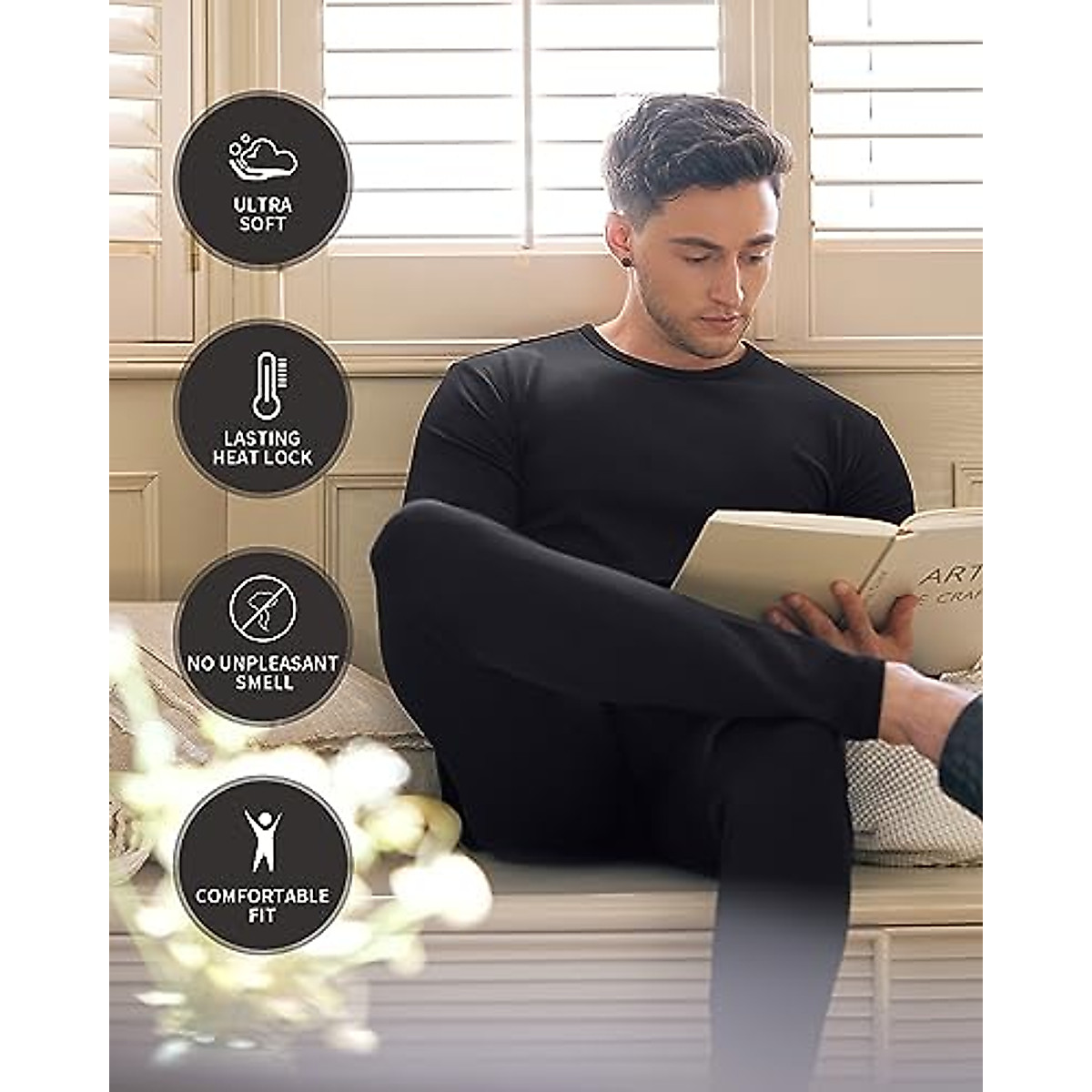 WEERTI Thermal Underwear for Men Long Johns Mens with Fleece Lined, Base Layer Men Cold Weather Top Bottom (Black XL)