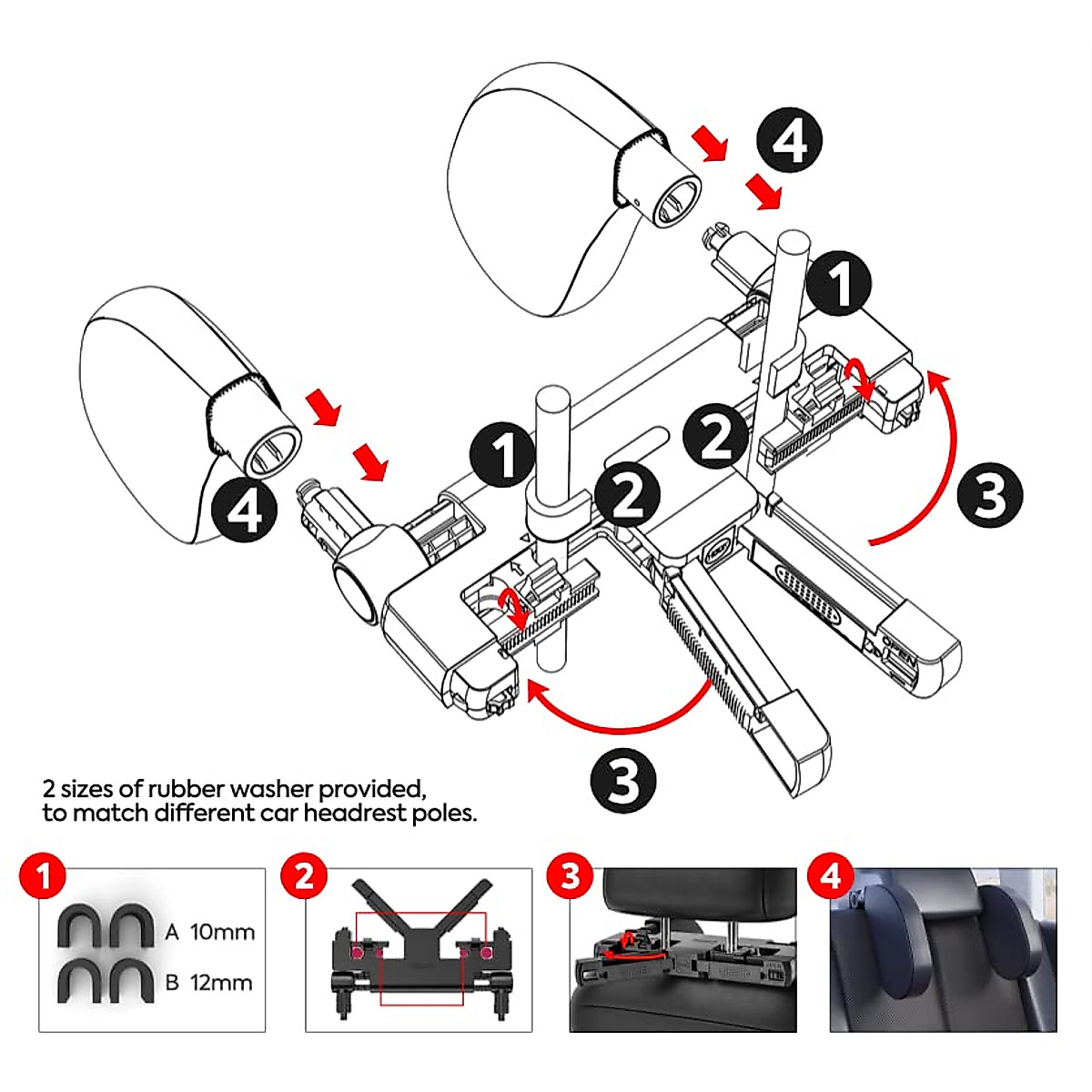 Gekko and Co. Car Headrest Neck Support Pillow Bundled with Padded Seat Belt Cover — Premium Adjustable Travel Pillows for Head, Shoulder, and Back Pain to Support Kids, Toddler, or Adult (Black)