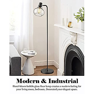ELYONA Industrial Floor Lamp, Modern Standing Light with Handblown Seeded Bubble Glass Shade, Tall Pole Farmhouse Corner Light for Living Room Bedroom Office, Edison 6W Bulb Included, Black