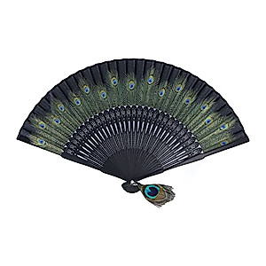 Chinese Fan, Beautiful Peacock Pattern Hand Fan Widely Used for Clothes Decoration for Dance Performance
