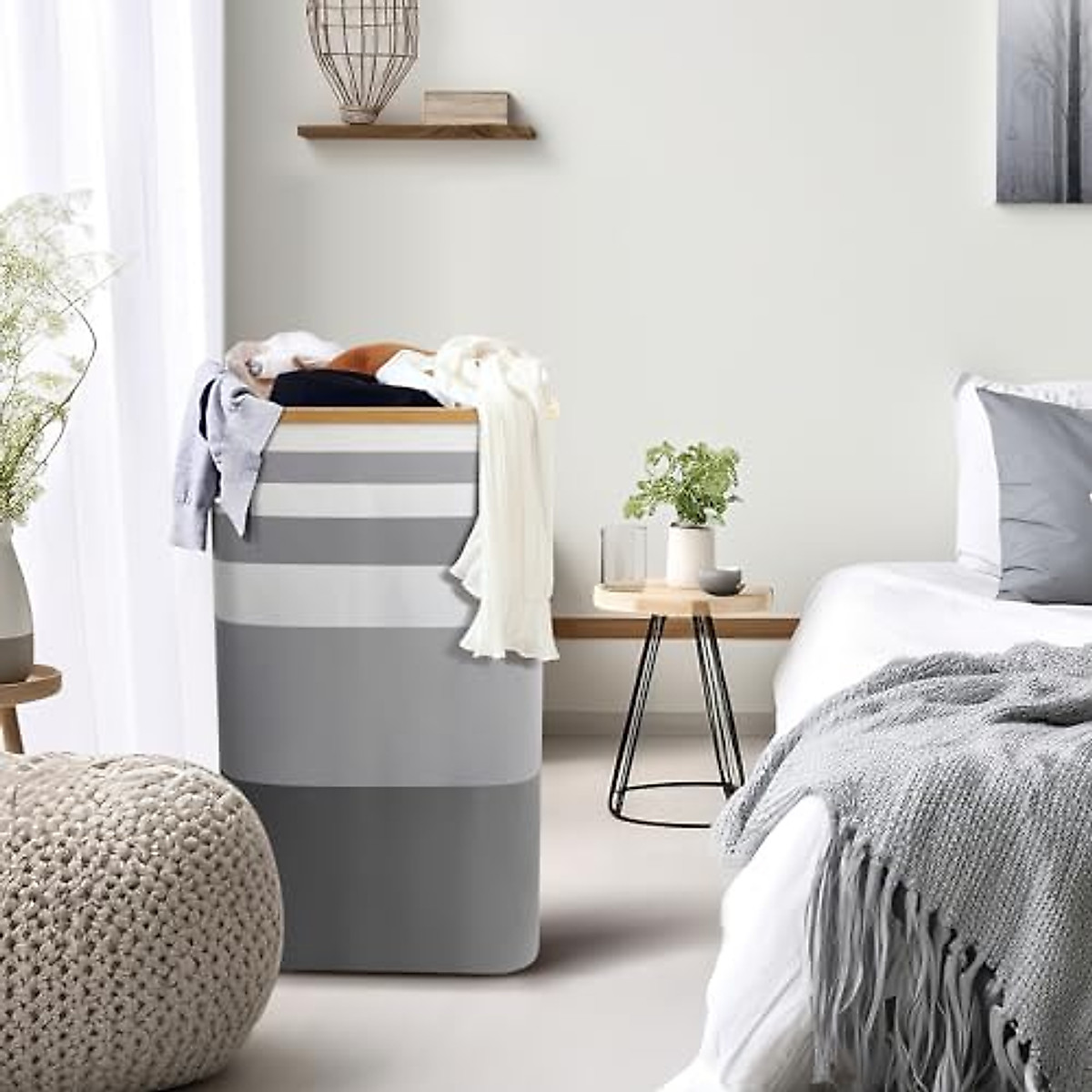 Clothes laundry hamper with lid,110L large dirty laundry hampers with Collapsible and Removable Bag,Tall laundry basket for Corner Bedroom Toys, Gradient Grey