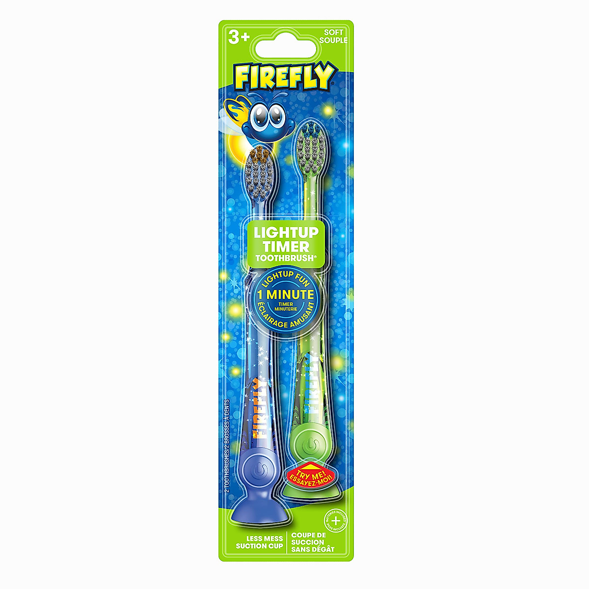 Firefly LightUp Timer Toothbrush with Suction Cup 2 ea (color may vary)