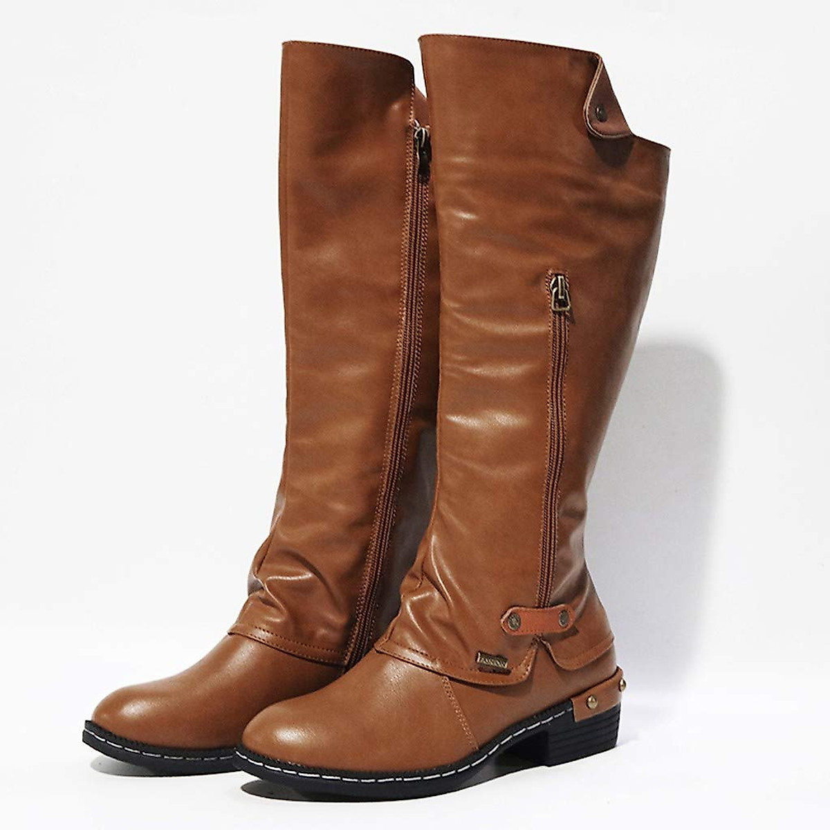 XHLEMON Women Vintage Victorian Gothic Mid Calf Height Boots Casual Lace up Thick High Heels Booties Winter Warm Shoes