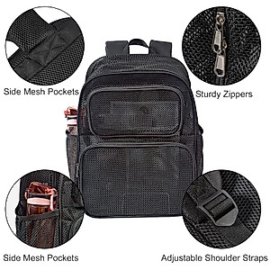 Large Mesh Backpack, Semi-transparent Student Backpack, See Through Mesh School Backpack with Bungee and Comfort Padded Straps for Travel, Swimming, Beach, Outdoor Sports