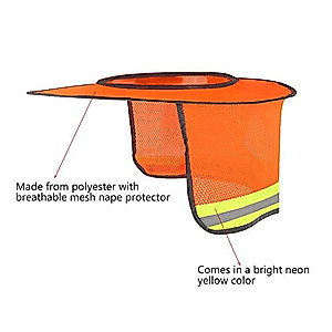Topbuti 3 Pack Hard Hat Sun Shade Full Brim Hardhat Sun Shield High Visibility Sun Visor Neck Shade with Reflective Strip for Hard Hat Accessories (Orange, Yellow)