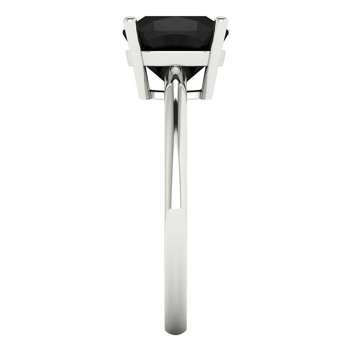 2.6 ct Cushion Cut Solitaire Black Onyx Classic Art Deco Bridal Wedding Statement ring Solid 18K White Gold for Women Size 6