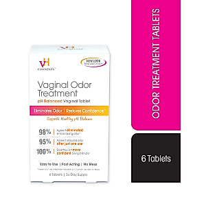 vH essentials Vaginal Odor Treatment - pH Balanced Vaginal Suppositories - 6 Tablets With Applicator, White, (667-06)