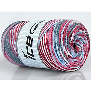 250 gr ICE YARNS Macrame Cotton Print (80% Cotton) Yarn Red Pink Shades Grey Light Blue