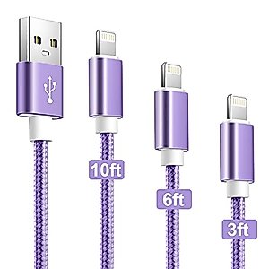 Souina iPhone Charging Cable Purple 3Pack (3ft 6ft 10ft) Mfi Certified iPhone Charger Fast Charging Cable Nylon Braided Phone Chargers Cord Compatible with 12 Pro 11 Pro Max 10 Xr Xs Max 8 7 iPad