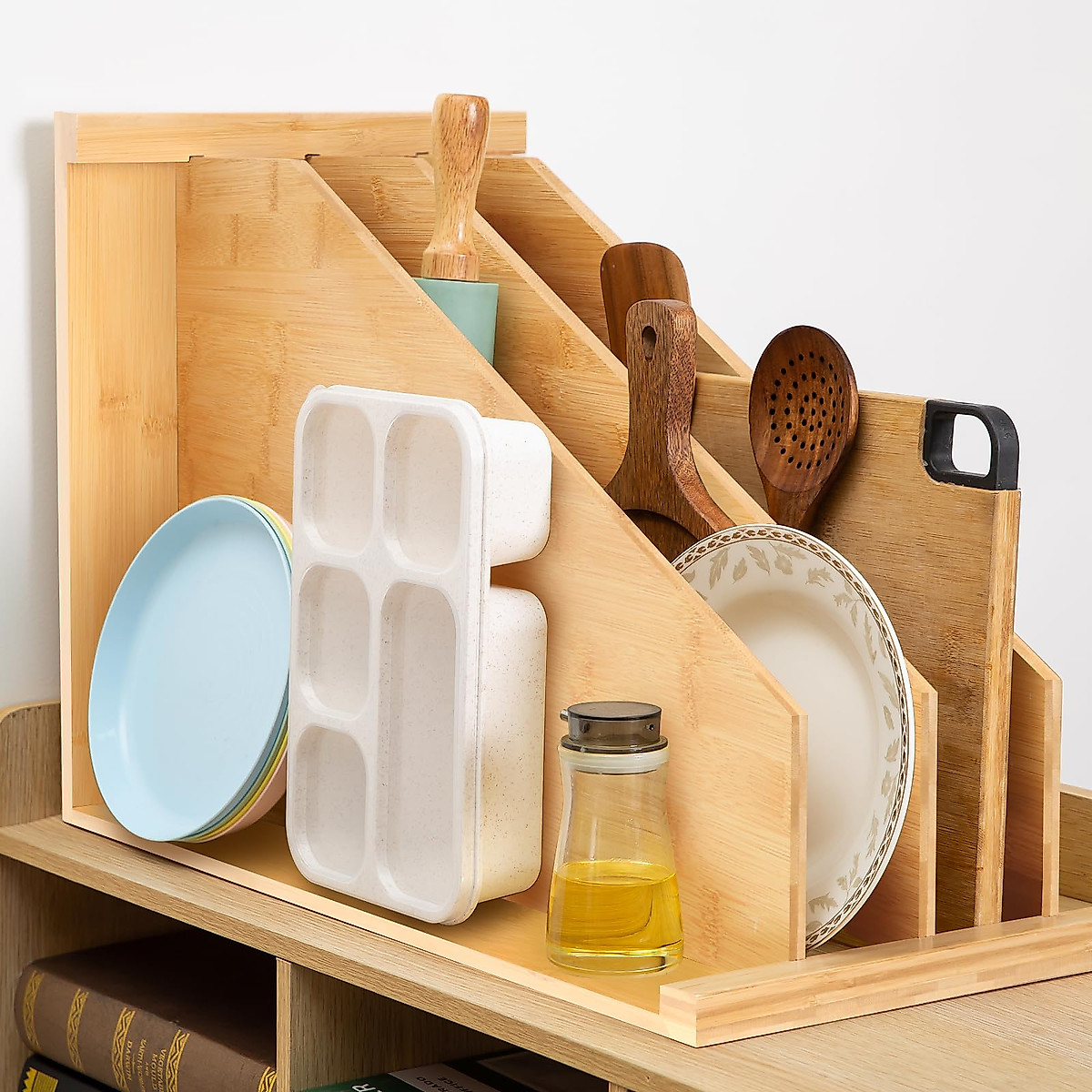 Brvclon Upgrades Tray Dividers for Cabinets,15in Hx22in Dx12in W, Kitchen Cabinet Tray Divider for Pans, Lids, Pot And Pan, Cookie Sheets,Cutting Boards. with 3 Dividers,Keeping The Kitchen Organized